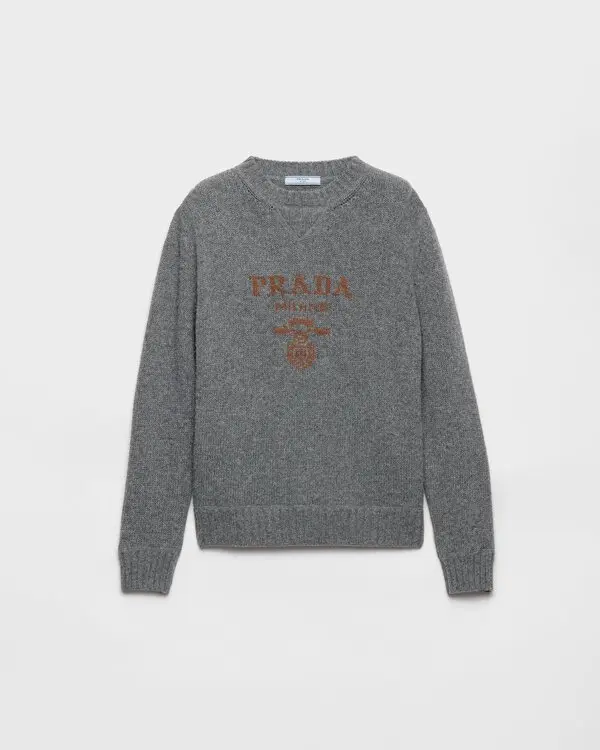 Prada Logo-Intarsia Cashmere Jumper - Slate Gray | Editorialist